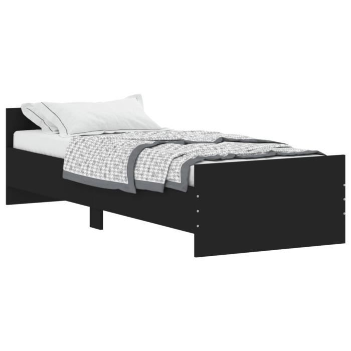Cadre de lit - GAROSA - 75x190 cm - Bois d'ingénierie - Noir - 1 place ...