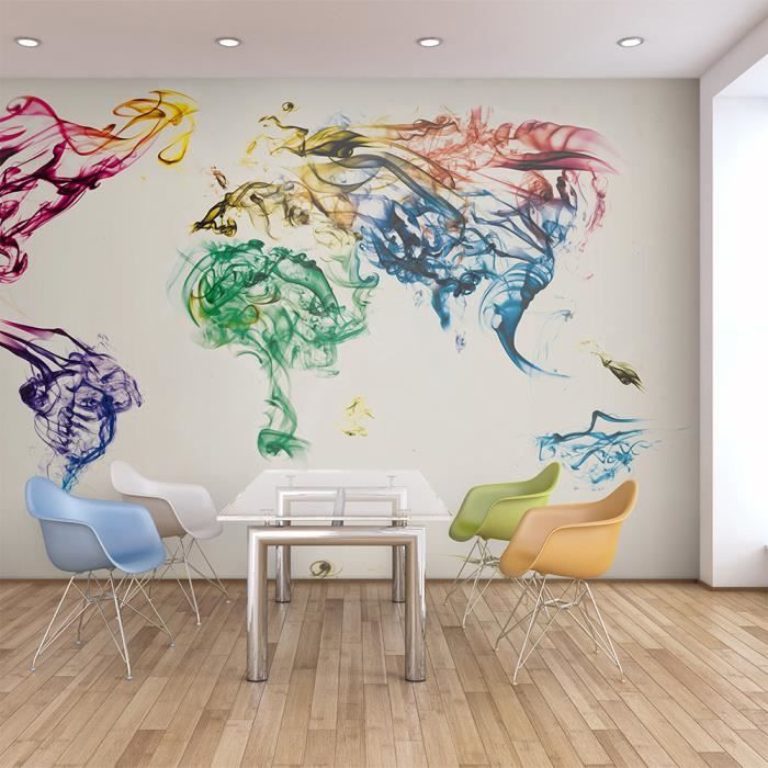 Papier peint Carte du monde Dancing smoke trails 300x231 cm - Papier ...