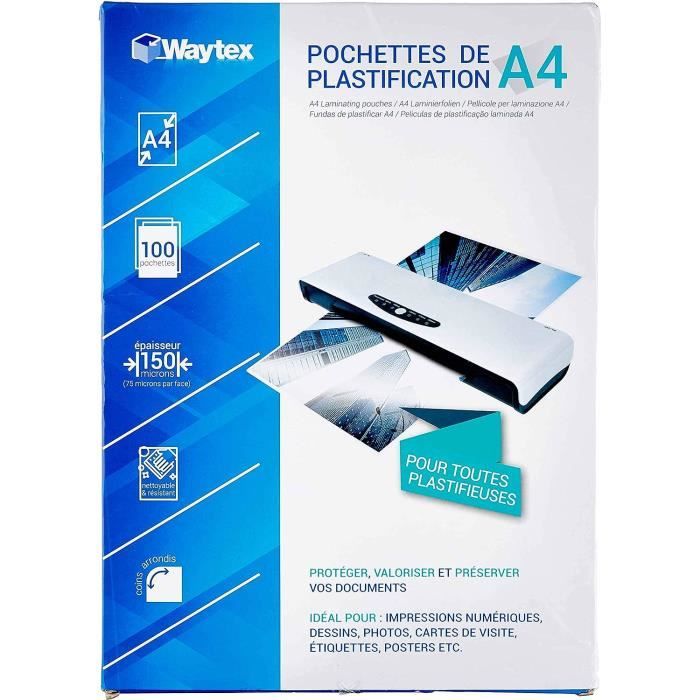 Waytex 78273 Pack de 100 Feuilles de plastification A4 75 microns 21 x ...
