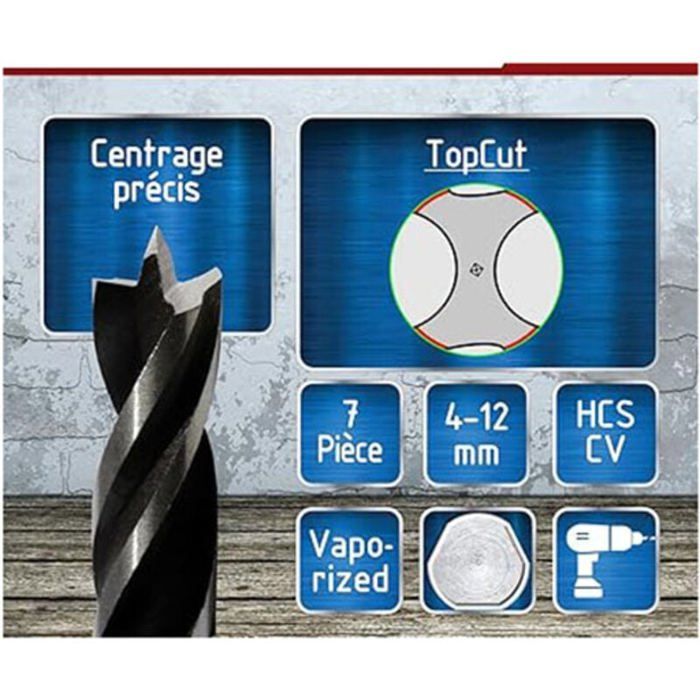 Forets Extra longs 7 pièces 4MM 5MM 6MM 7MM 8MM 10MM 12MM X 300MM forets à bois, 1V, argent ...