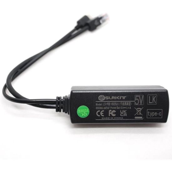 DSLRKIT Gigabit USB Type C Active PoE Splitter 48V to 5V IEEE802.3af ...