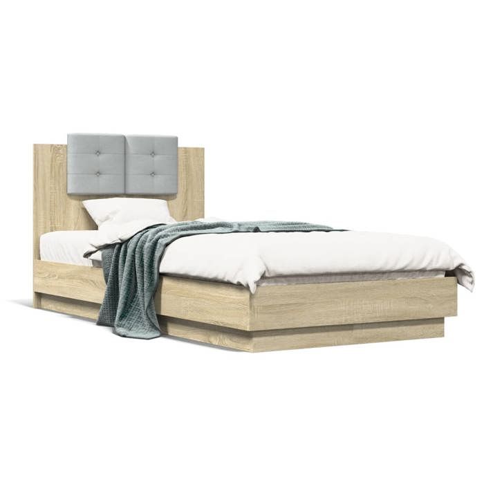 Cadre de lit 1 Place - UU - avec LED - sans matelas - chêne sonoma ...