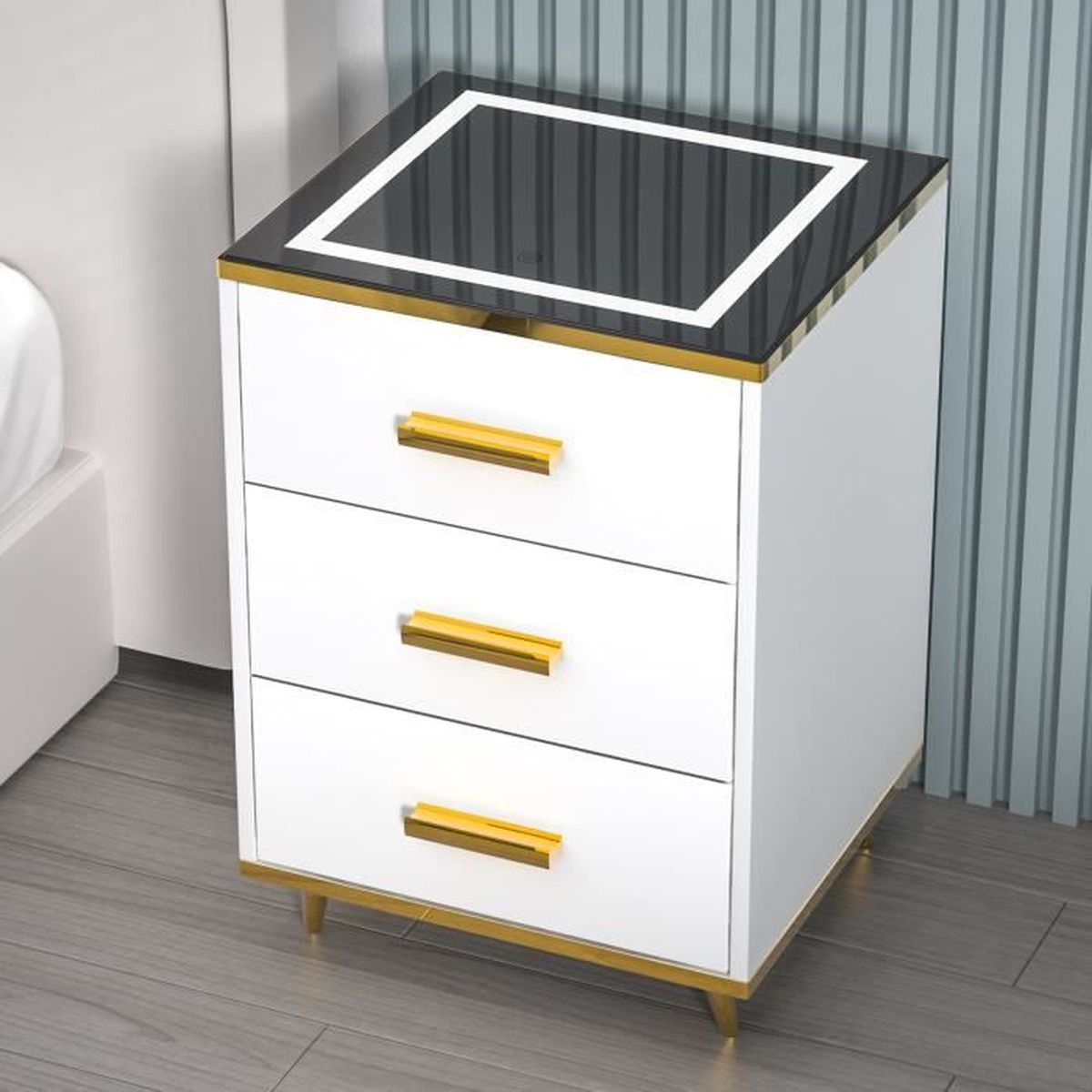 Table de Chevet avec LED Table de Nuit Intelligente avec Réglables et ...