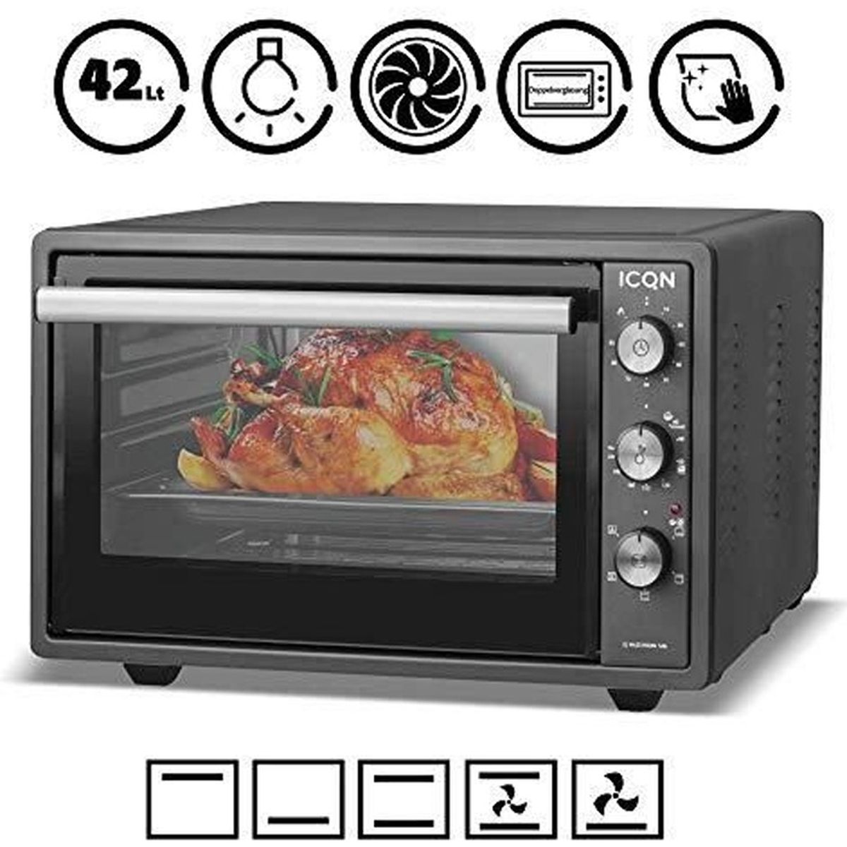 ICQN Mini four grill - 42L - 1300 W - Chaleur tournante - Noir ...