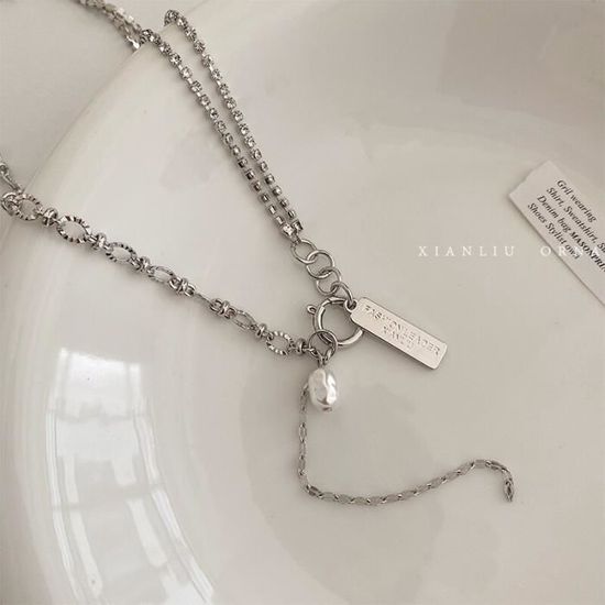 Chaine De Cou Vendue Seule Y94UL Collier pendentif perle en acier ...