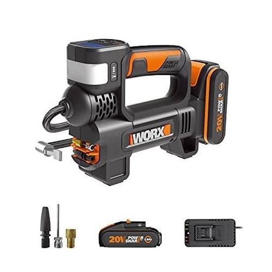 WORX 20V COMPRESSEUR D'AIR SANS FIL WX092, POWERSHARE, PUISSANTE LED L ...