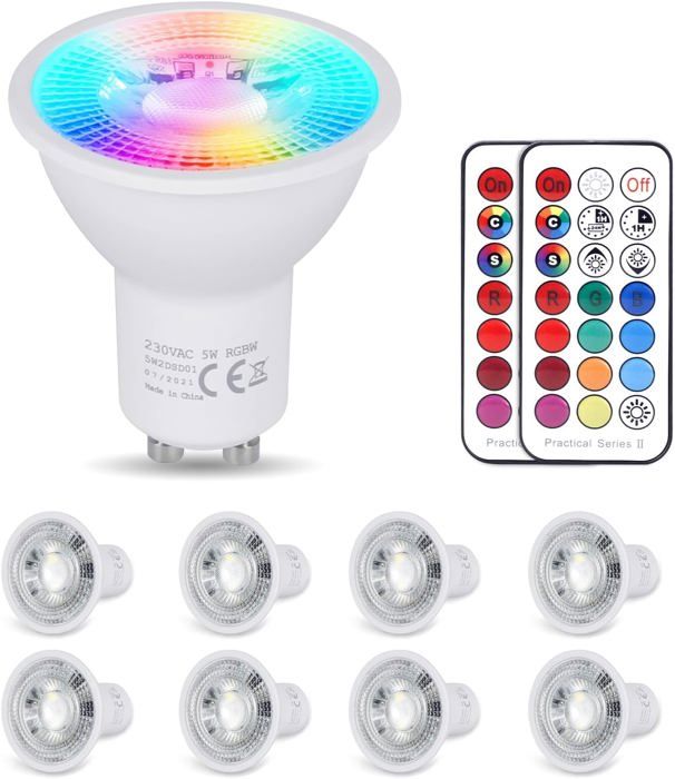 Ampoule LED GU10 Dimmable Blanc Chaud 5W 3000k RGB Ampoule Couleur Spot Changement de Couleur ...