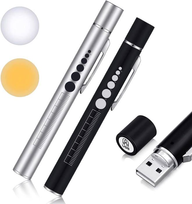 Lampe de poche Stylo LED 2 pièces,USB Rechargeable Médical Penlight ...