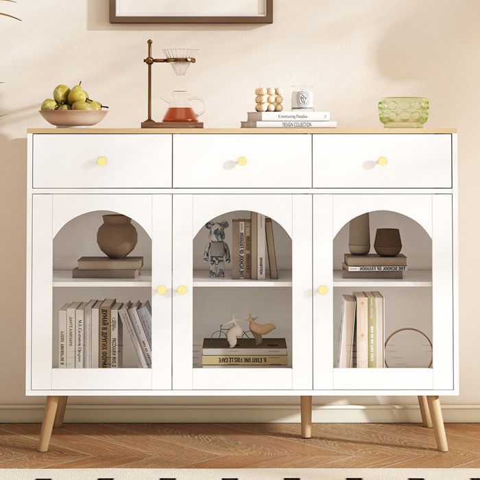 Commode Meuble de salle à manger avec 3 tiroirs et 3 portes bombées en ...