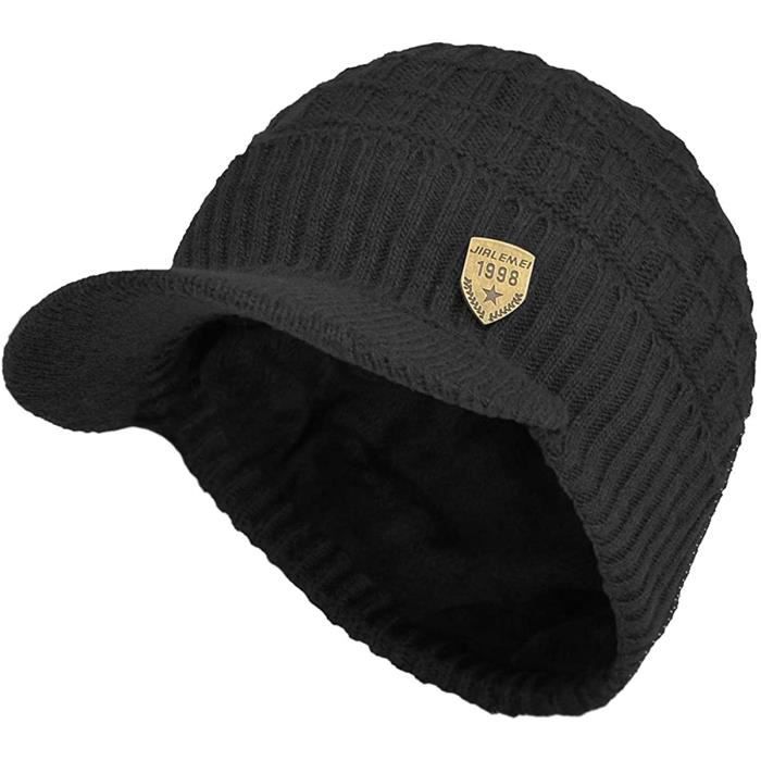 Bonnet d'hiver pour homme - En tricot thermique - Avec visière et ...