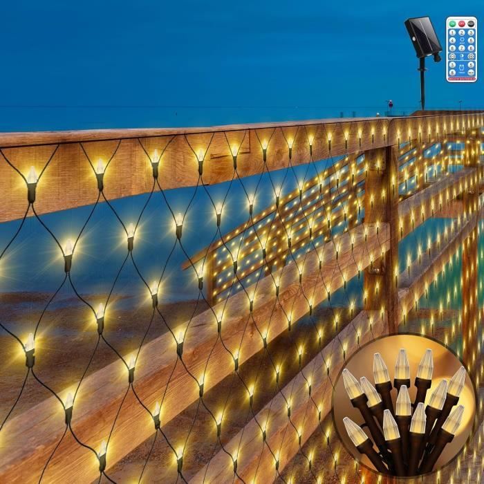 Filet lumineux solaire - 3 x 2 m - 200 LED - Guirlande lumineuse ...