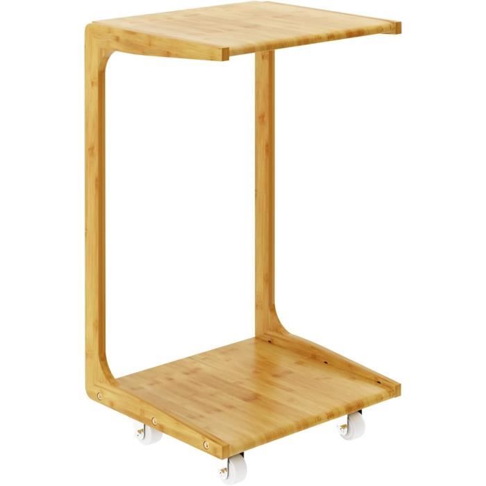 Table d'Appoint Roulant Bout de Canapé avec roulettes Bambou Table à ...