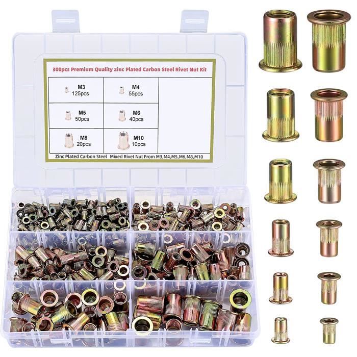 300 Pièces Écrou de Rivet Acier Carbon, Écrous à Sertir Plaqué Zinc ...