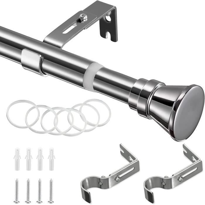 Tringle à Rideau Extensible Avec Embout Plat, 81-204 cm, Tringle à Rideau Argentée, 1 brin ...