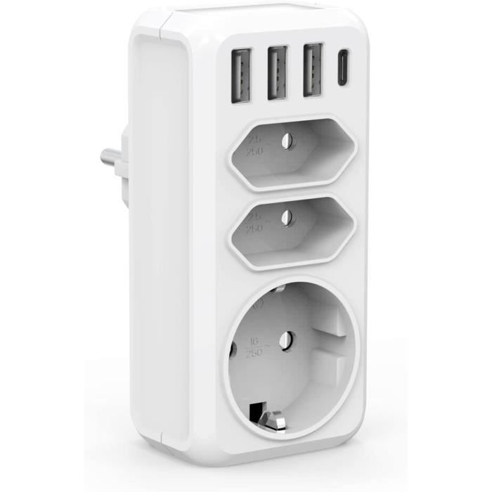Adaptateur De Prise Multiprise 4000 W Avec 1 Port De Type C Et 3 Ports ...