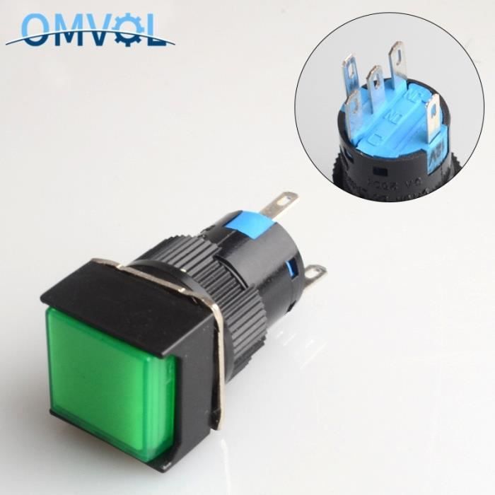 Vert 12v fixe autobloquant Interrupteur LED 5 broches, bouton poussoir rectangulaire, bouton de ...