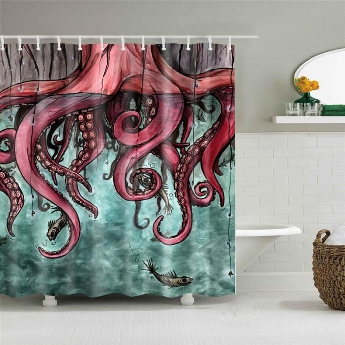 Accessoires Salle De Bain Mer Pieuvre Rideaux De Douche Tissu