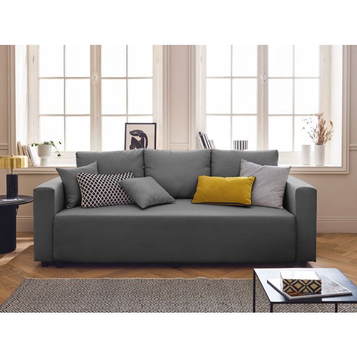 Regala - canapé 3 places - convertible avec coffre - en tissu - Gris ...
