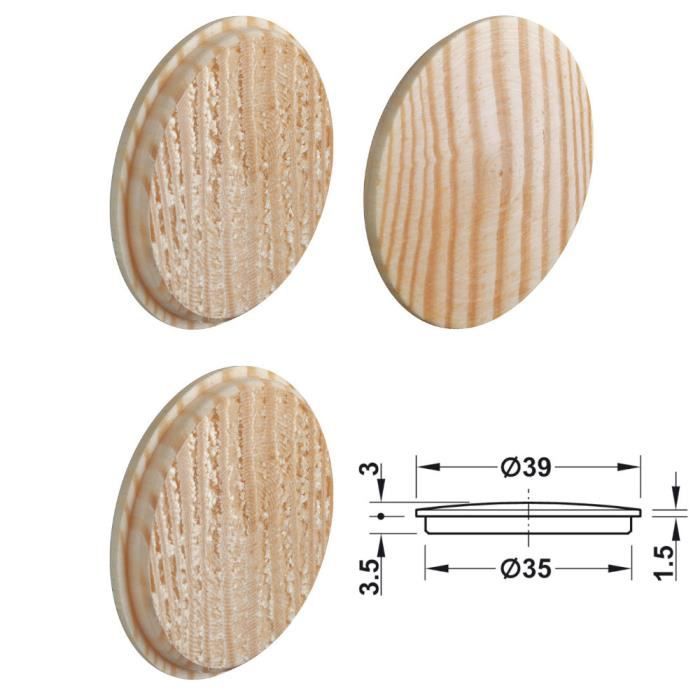 4x Cache trou bois 35 mm Pin naturel vis plastique capuchon protection ...
