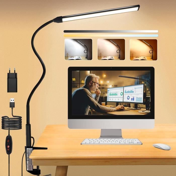 Lampe De Bureau Led Flexible 360° Avec Pince, 10W 1280Ml Lampe De ...