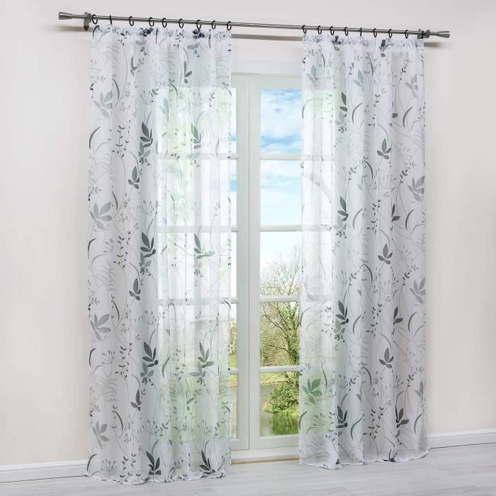 1 Pièce Rideaux Voilage Blanc Motif Feuilles Transparent Polyester ...