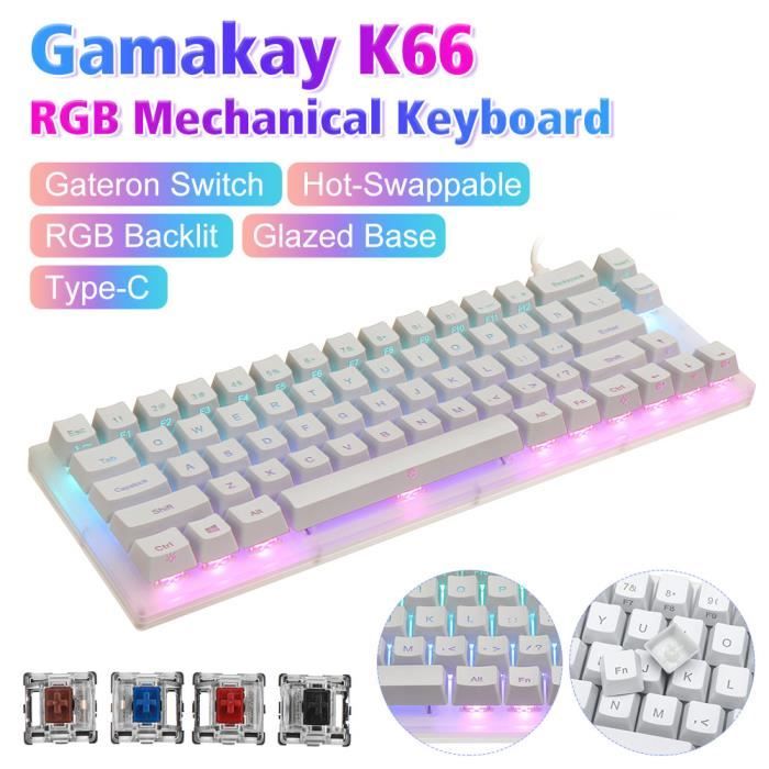 MONT 66 Clé Clavier Mécanique Filaire PMMA RGB USB GamaKay K66 Niveau ...