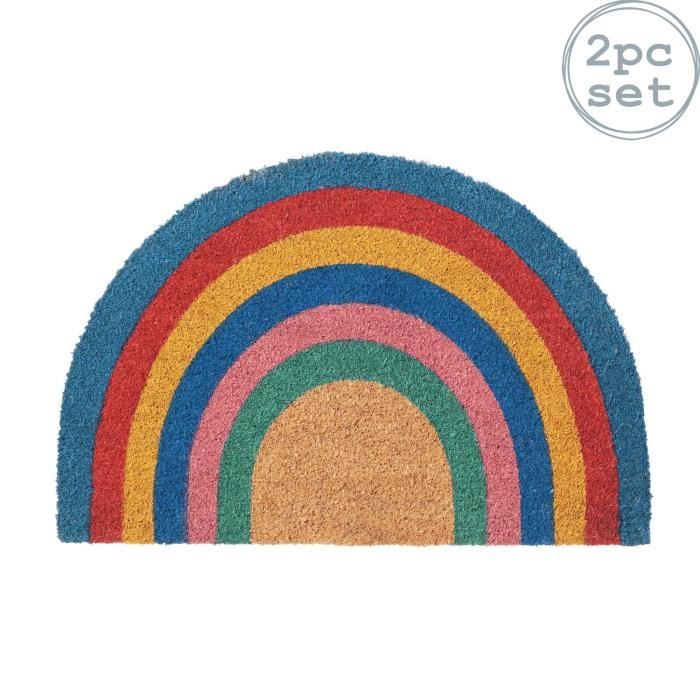 2x Pastel Arc-en-Ciel 60 x 40cm Coco Demi Lune Paillassons - Noix de ...