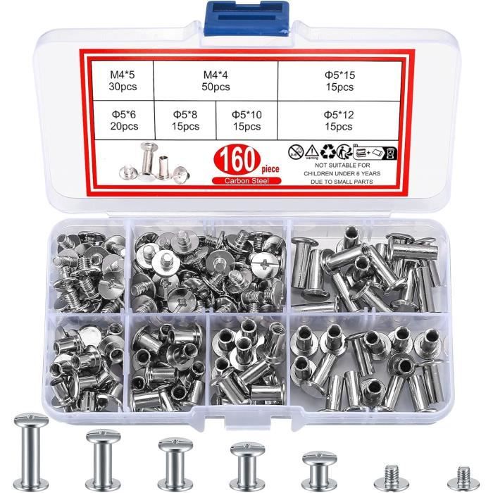 160 Pièces Vis de Reliure, Rivets de Reliure à Tête Plate, Rivet à ...
