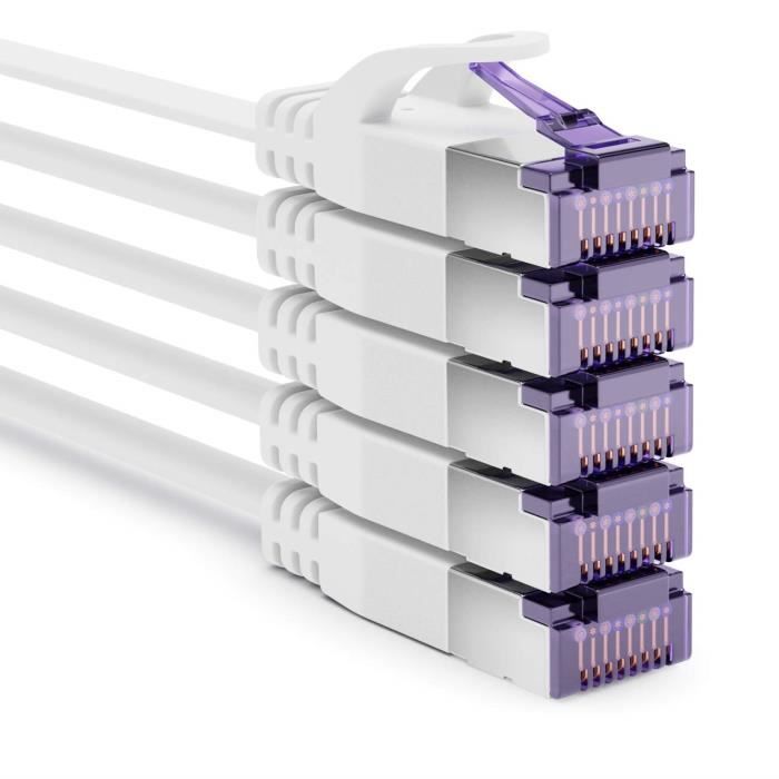 DeleyCON 5x 1m RJ45 Cable Patch Cable Plat avec CAT7 Cable Brut Cable ...