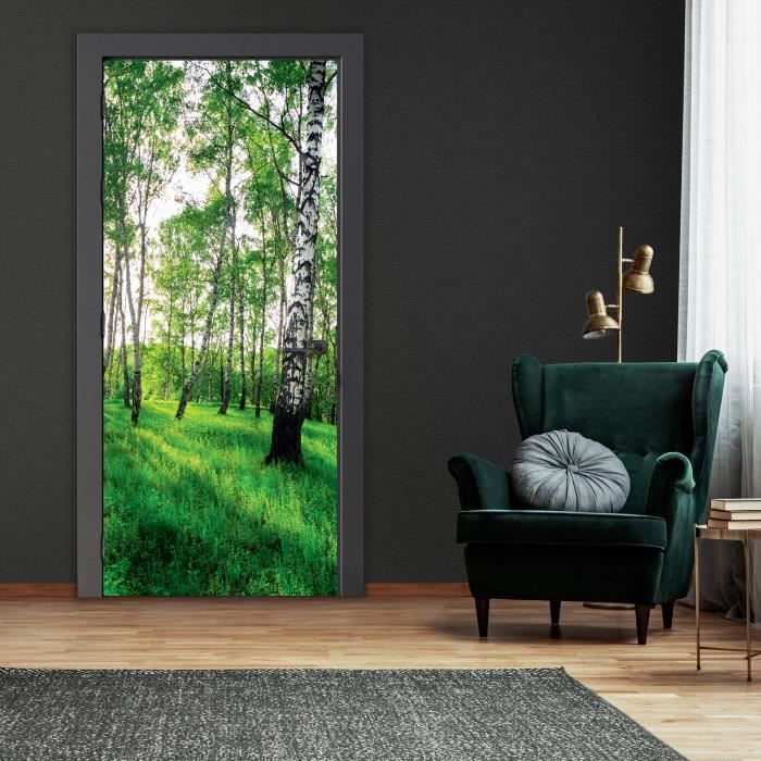 Papier Peint Porte Intissé Forêt de bouleaux (91x211 cm Colle Inclus ...