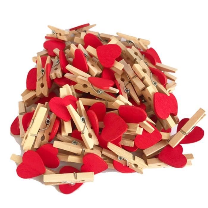 PINCE A LINGE,Red-50pcs--Mini épingles à linge en bois avec cœurs ...