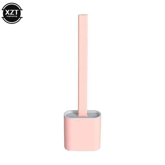 BROSSE WC,Rose--Brosse de toilette anti fuite'eau, avec base en Silicone, tête plate, poils ...