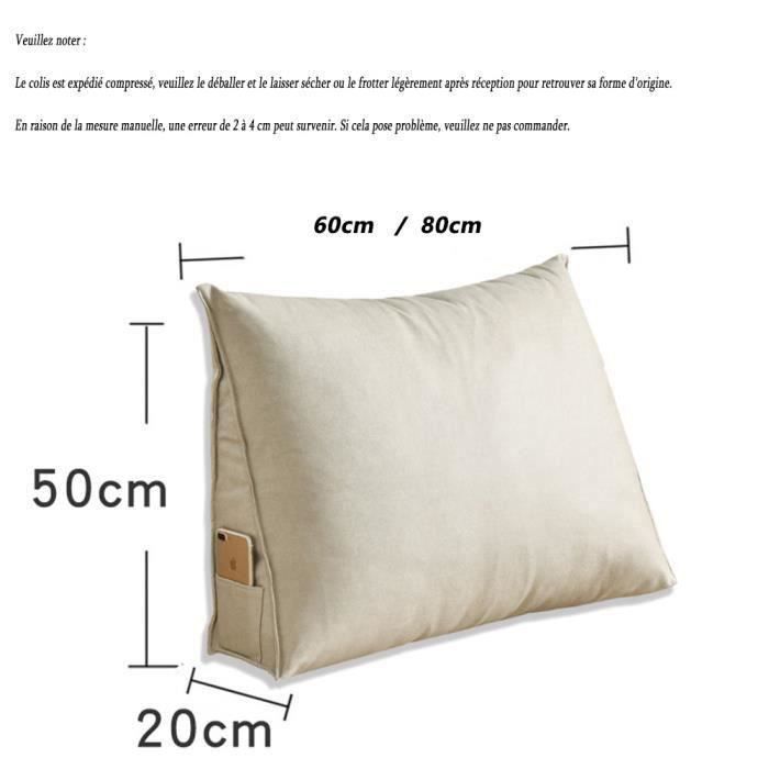 Grand coussin triangulaire pour tête de lit, coussin de lecture ...