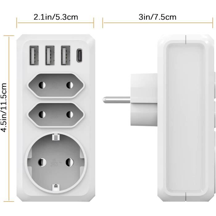 Adaptateur De Prise Multiprise 4000 W Avec 1 Port De Type C Et 3 Ports ...