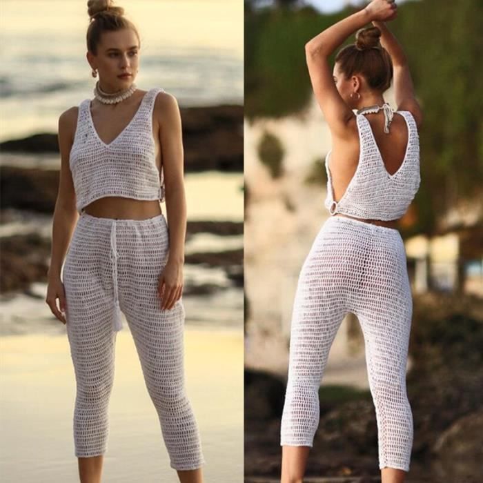 Robe - Cache maillot deux pièces en crochet fait main - Type White Top ...