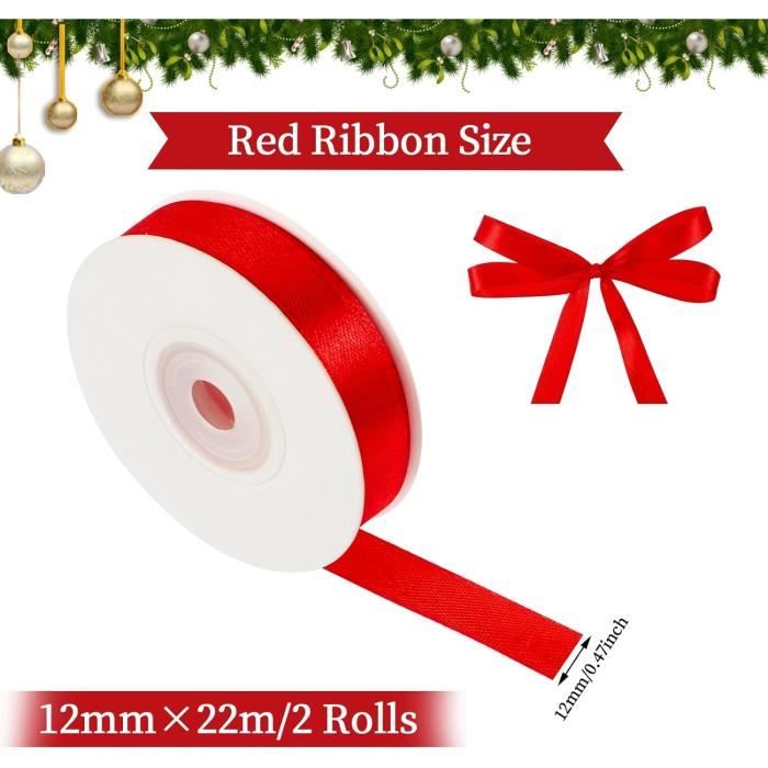 2 Rouleaux Ruban Satin Rouge, 12Mm X 22M Ruban De Satin Ruban Couture ...