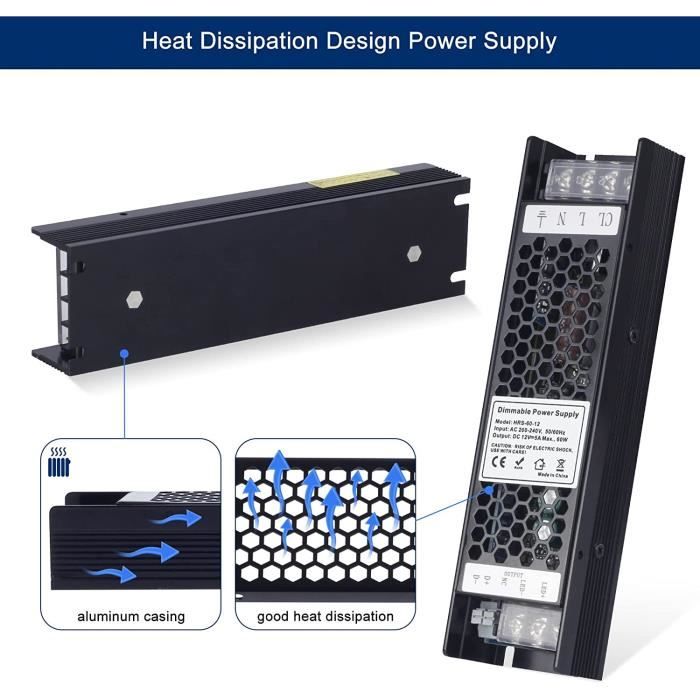 Transformateur 220V 12V LED Dimmable, 200W Alimentation LED Driver 16.6A, Tension Constante ...