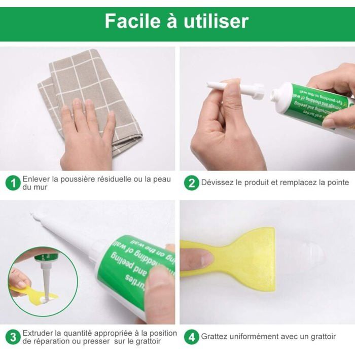 Enduit de Rebouchage Mur, 200 g, Blanc, à Séchage Rapide, pour Trou Mur ...