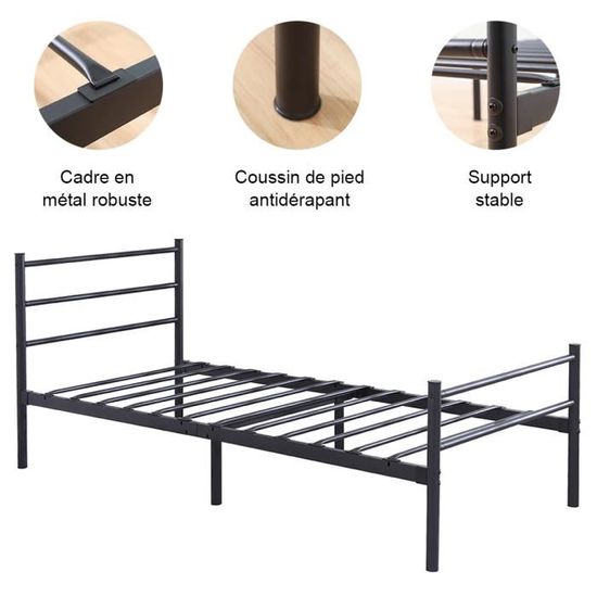 Structure de Lit Simple en Métal Lit à Cadre Simple en Fer Meuble de ...