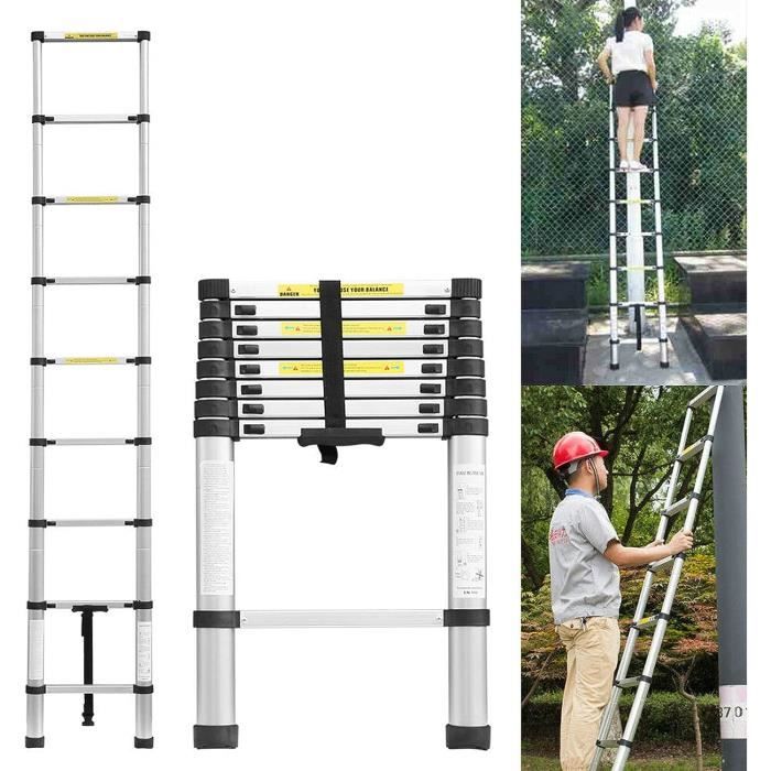 Escabeau Télescopique En Aluminium 2,6 M - Échelle Pliante - Échelle Télescopique En Aluminium ...