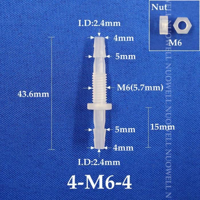 (5pcs With Nuts / 4-M6-4)5 ~ 200 pièces M6 ~ M10 PP connecteurs de tuyau accessoires d'aquarium ...