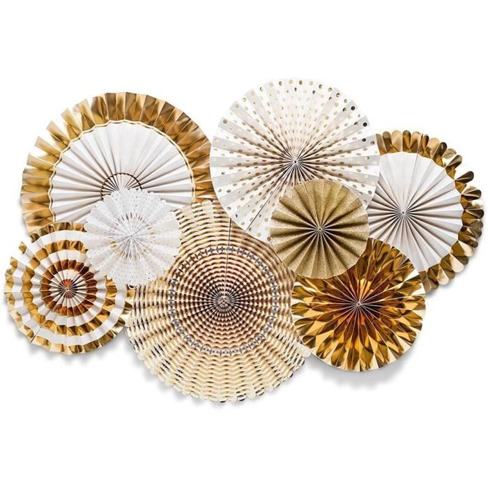 Lot De 8 Éventails En Papier Doré À Suspendre - Décoration Murale ...