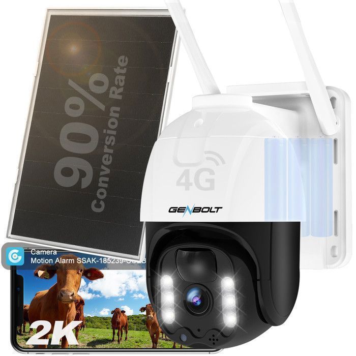GENBOLT 3G/4G LTE Caméra Solaire Extérieure avec 8W Panneau Solaire ...