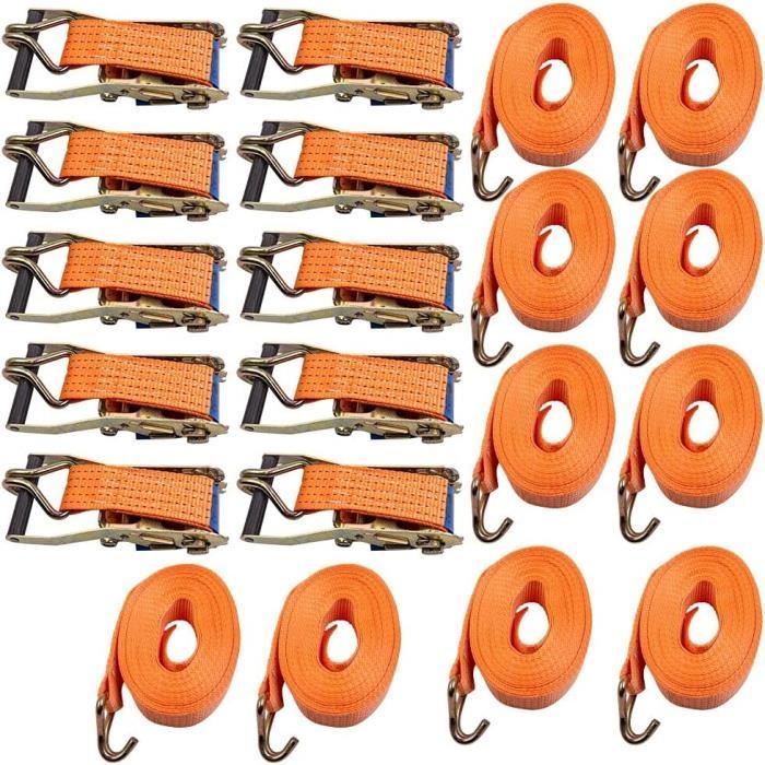 10 Pièces 5000Kg 10M Sangle D'Arrimage Sangle À Cliquet Avec Crochet ...