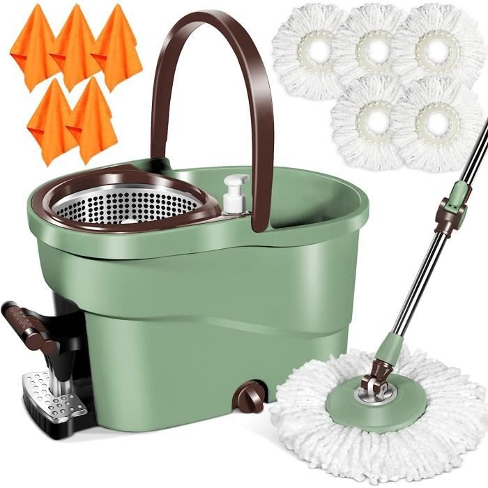 MASTERTOP Seau Essoreur INOX à Pédale Métallique et Balai à Franges en ...