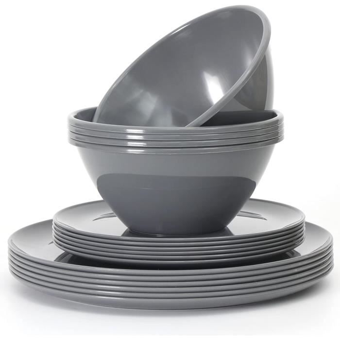 Youngever 18 Pieces Grand Service de Table en Plastic, Grand Assiette ...