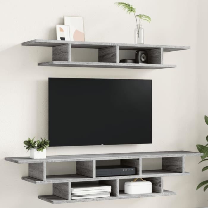 ABIL Unités murales TV sonoma gris bois d'ingénierie A840735 En Stock ...