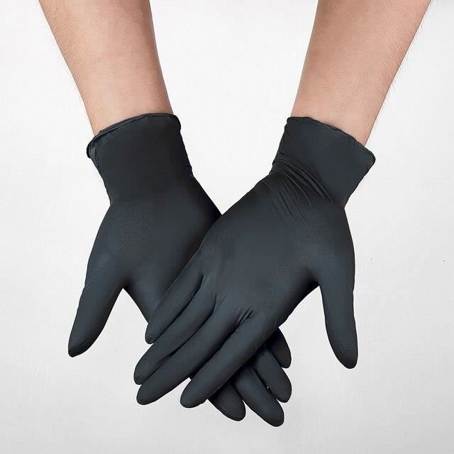 GANT DE CHANTIER,Black-L--Gants noirs en Nitrile synthétique jetables, 100 pièces, étanches ...
