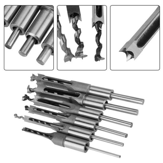 Kit de Mèches à Bédane en Acier HRC48-50 6 Pcs Trou Carré Foret de ...