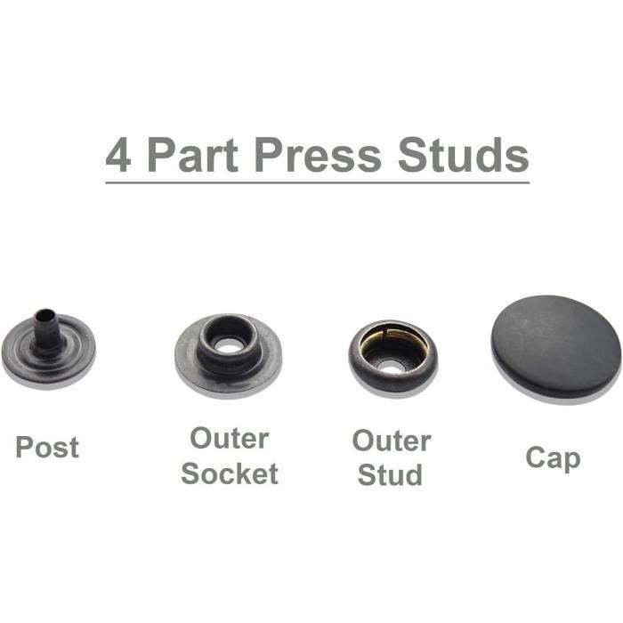 Matte Black Studs 15Mm Press Heavy Duty Métal Nickle Free 4 Pièces De ...
